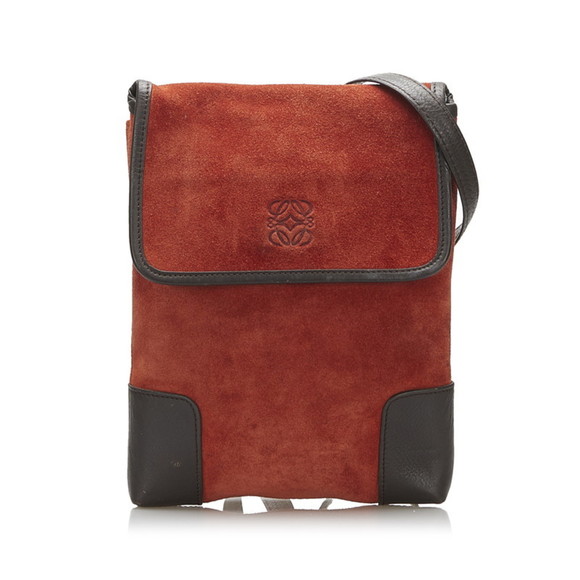 Loewe | Bags | Loewe Anagram Shoulder Bag Red Brown Suede Leather ...